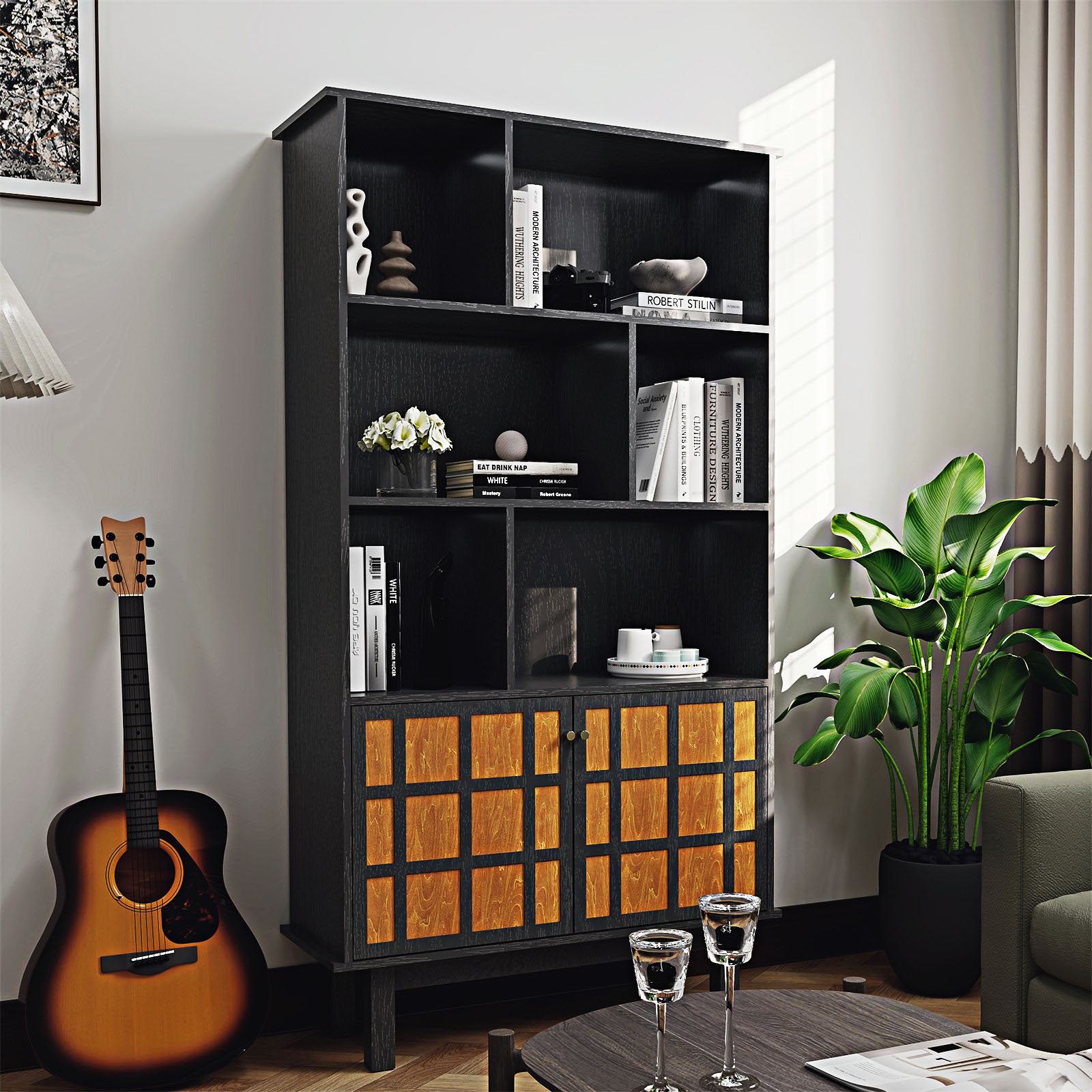 Latitude Run® Bookcase with Cabinet Bookshelf with Doors | Wayfair
