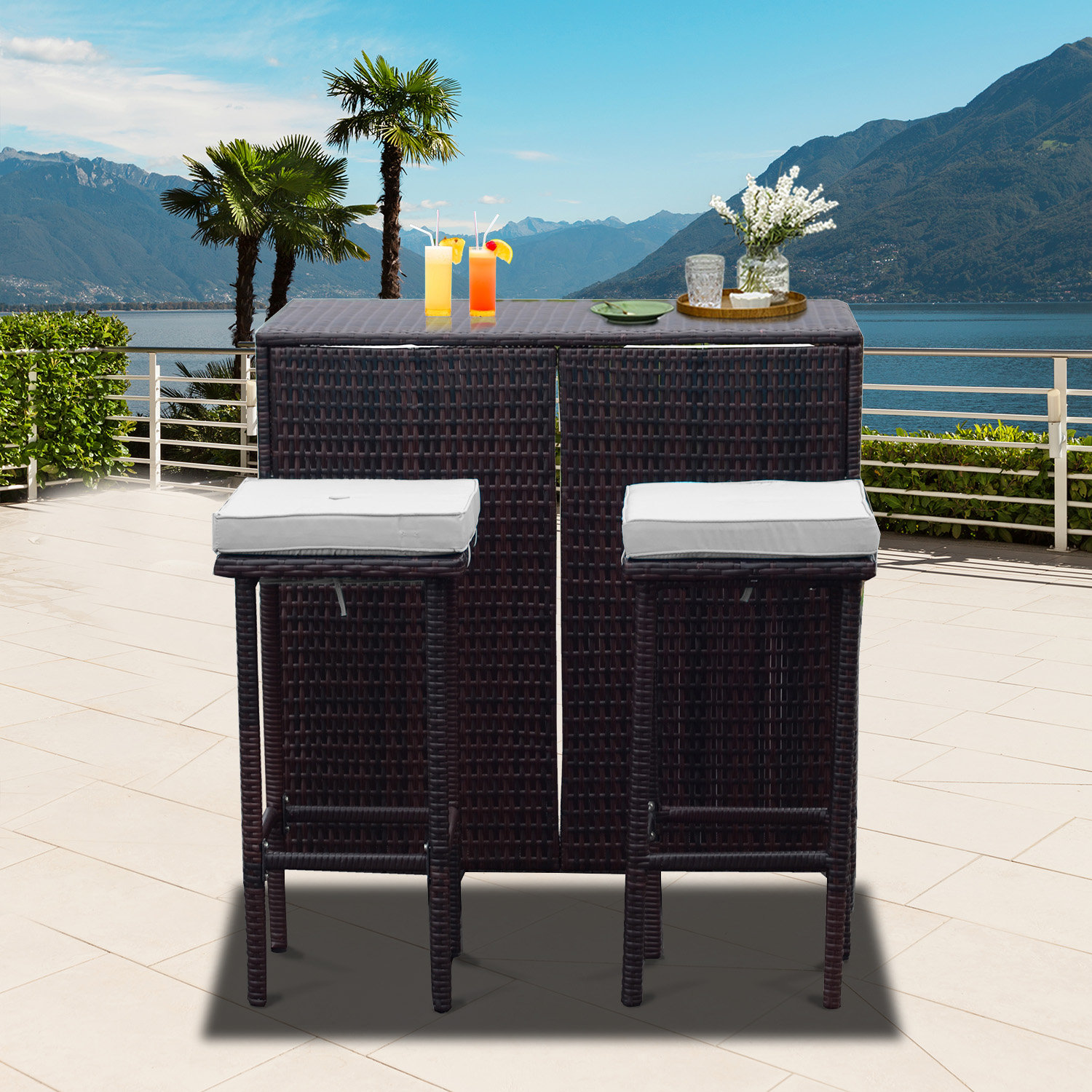 Arlmont & Co. Stilyan QIAYA 3-Piece Bar Set with Stools and Cushions ...