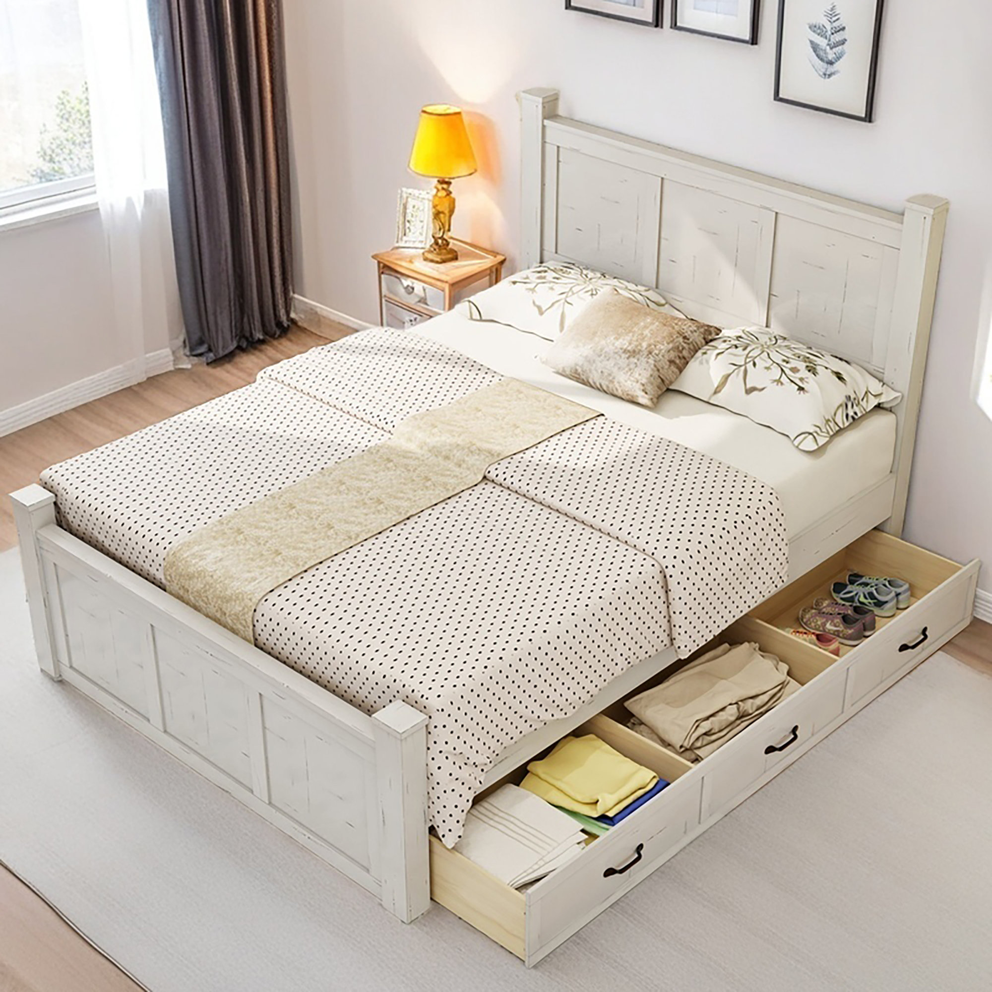 Lark Manor™ Farmhouse Style Wood Panel Bed Frame Four Square Poster Bed ...