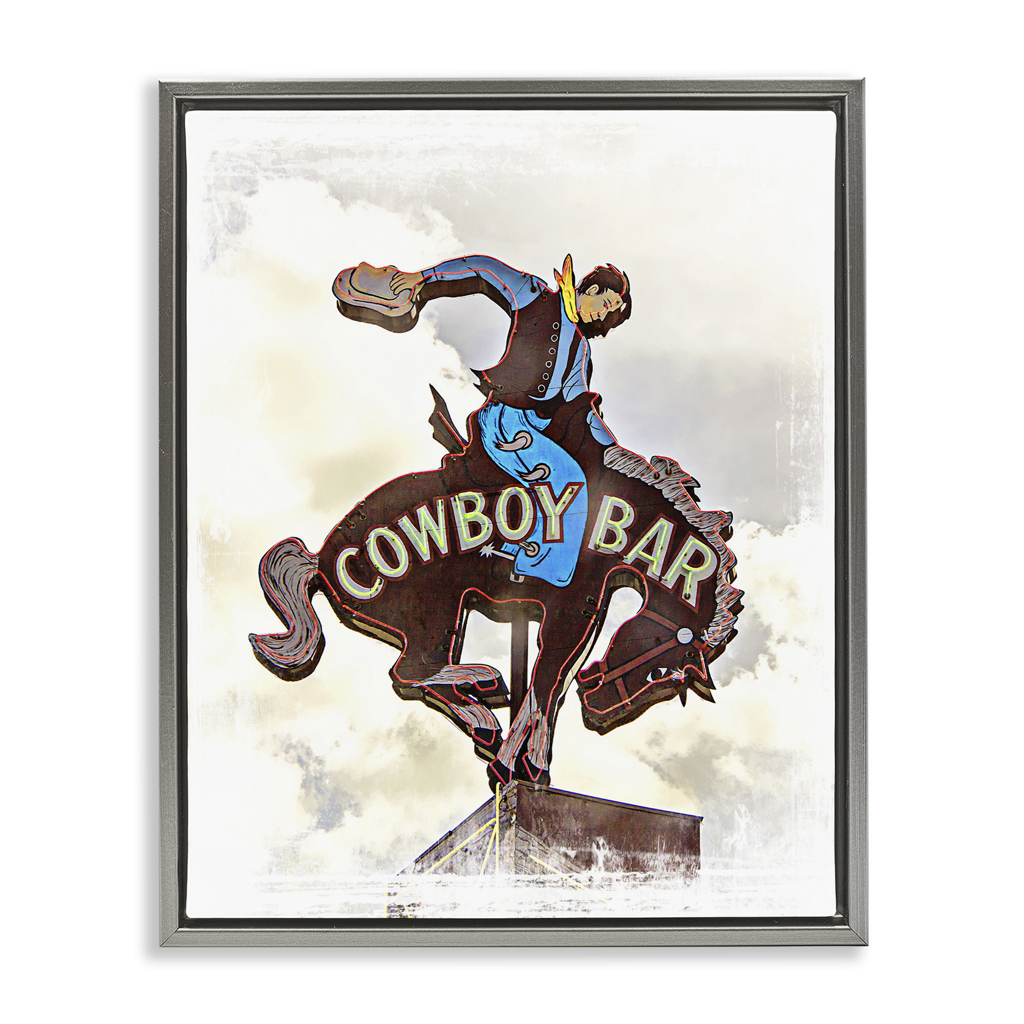 Ophelia & Co. Cowboy Bar Sign Gray Framed Floater Canvas Wall Art ...