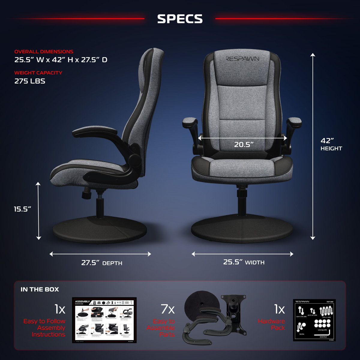 RESPAWN 800 Gaming Chair Floor, Swivel Rocker Gaming Chair, High Back ...