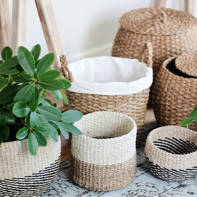 Bayou Breeze Tapered Woven Basket with Liner | Wayfair