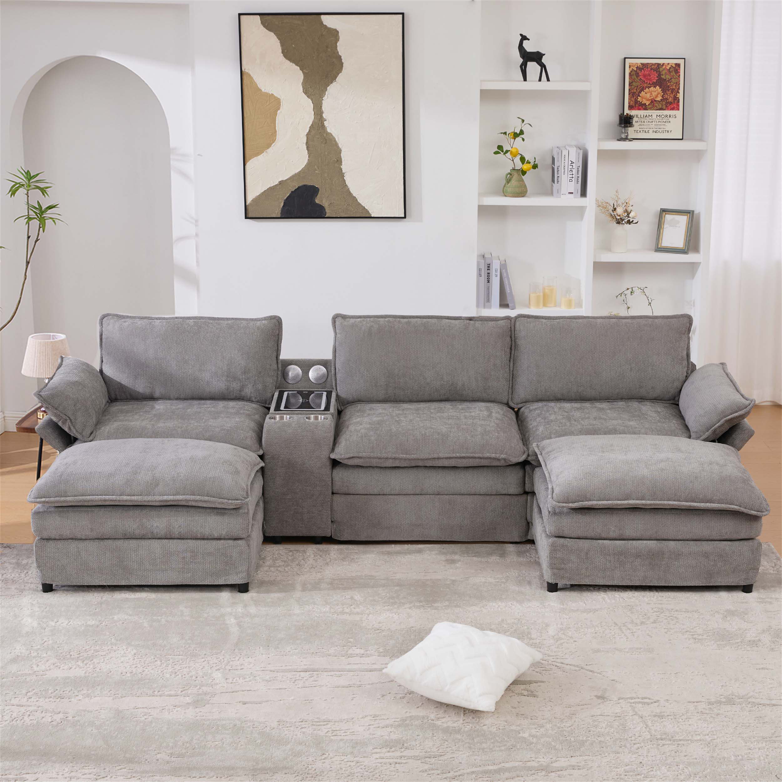 Wrought Studio™ U Shaped Modular Sectional Sofa With Storage, Wireless ...