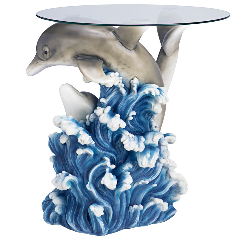 Design Toscano Dolphin Cove Sculptural Glass Side Table & Reviews | Wayfair