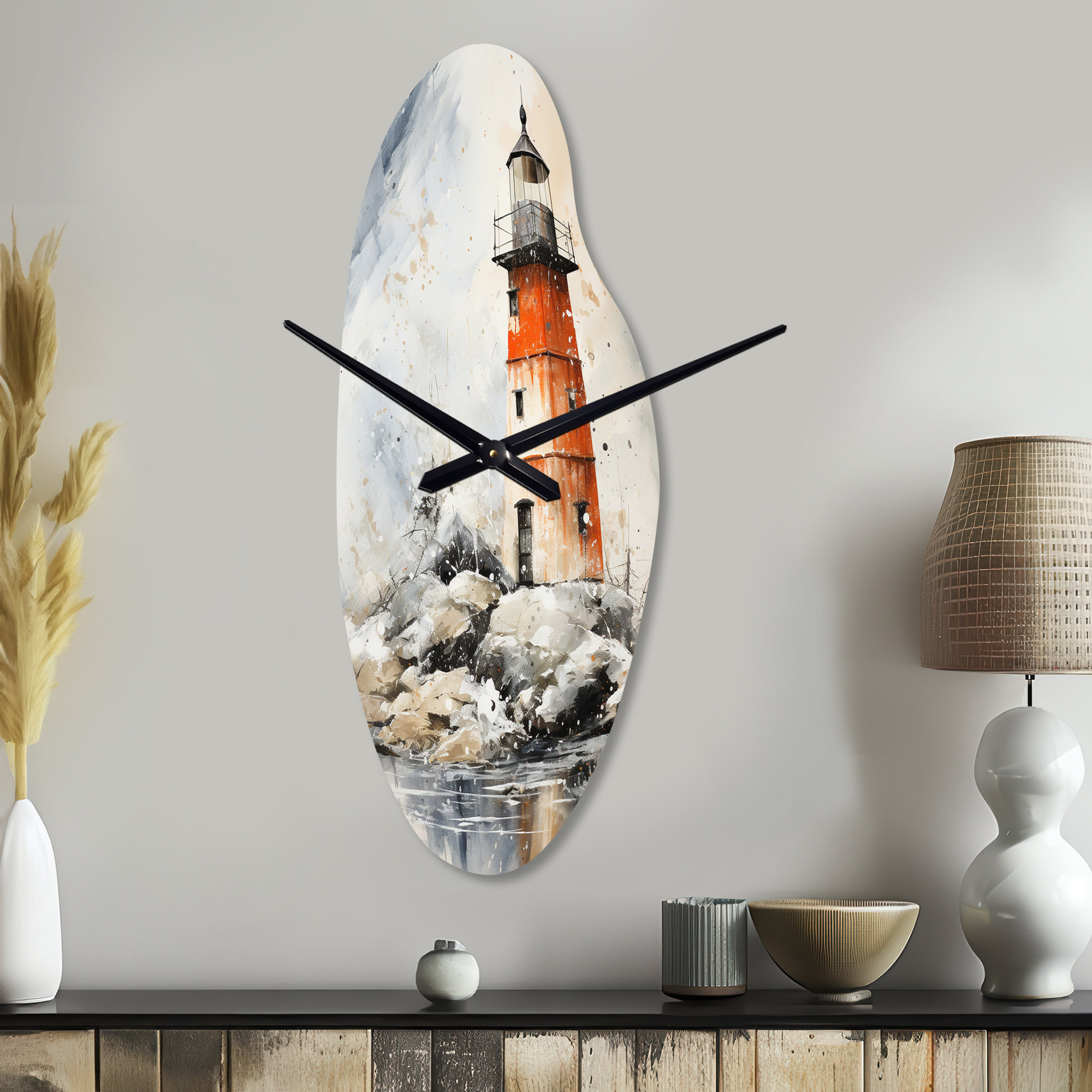 East Urban Home Cuamonroy - Curved Shape Unique Lighthouses Wall Clock ...