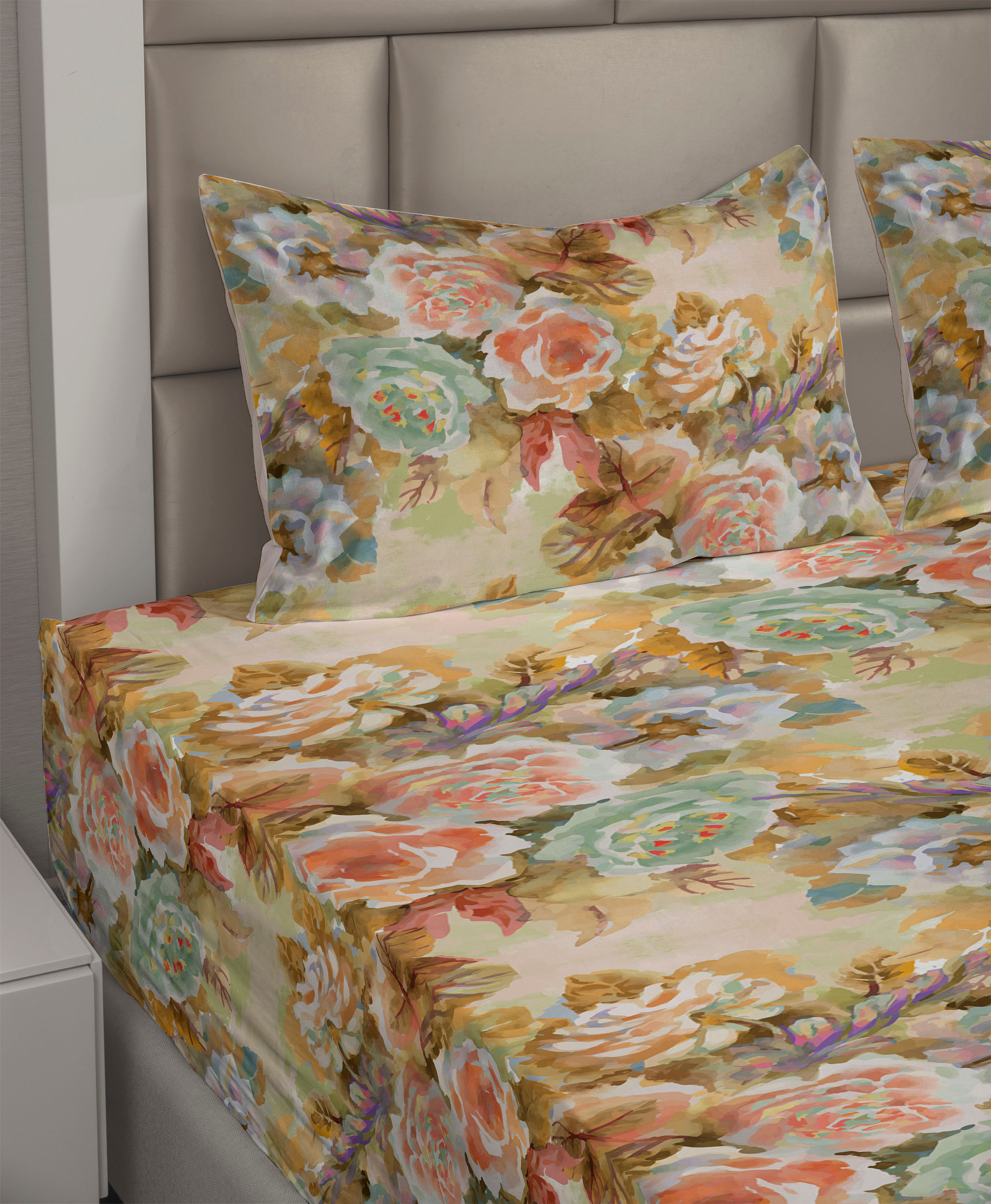 Ambesonne Roses Sheet Set Colorful Blossoming Leaves Beige Caramel ...