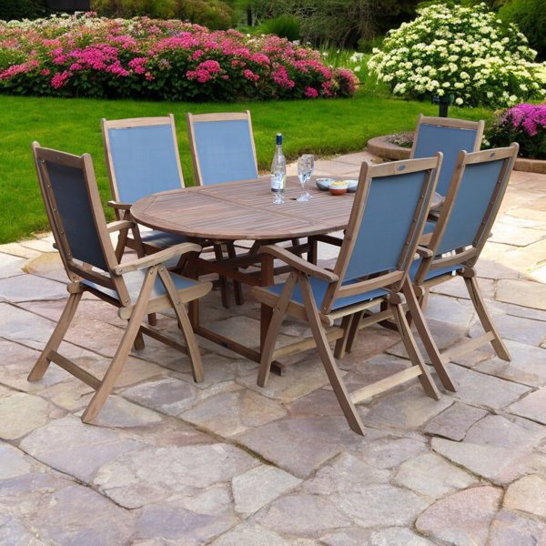 Royalcraft TURNBURY table with 6 x HENLEY Grey Textylene Reclining ...