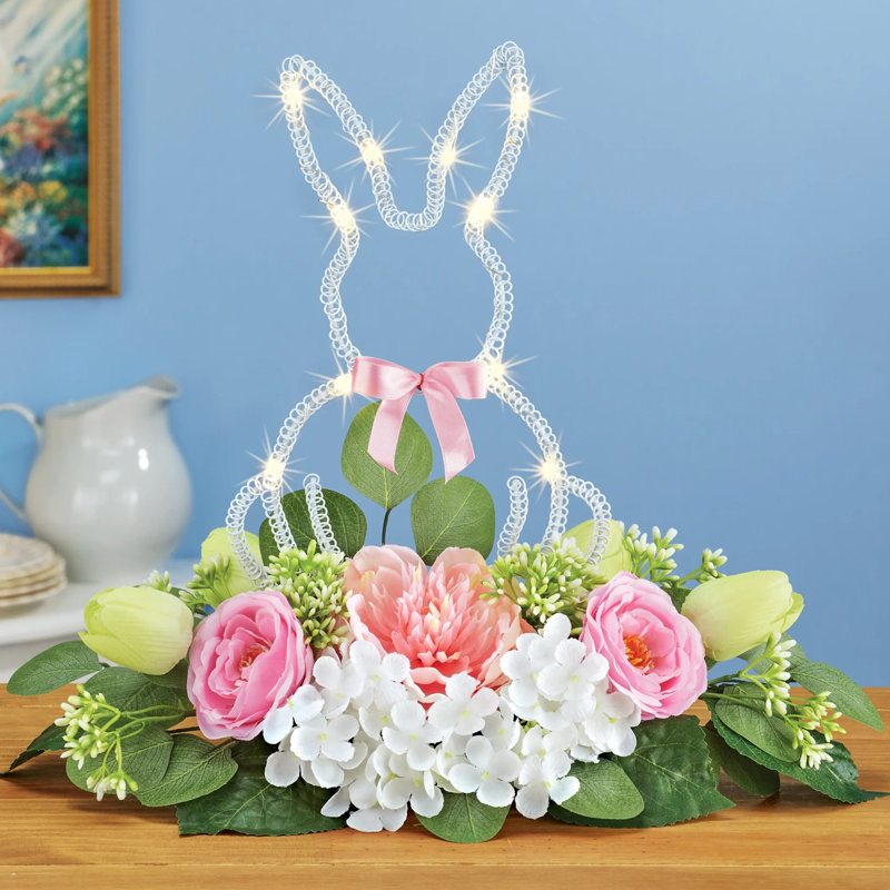 Winston Porter LED Lighted Bunny Silhouette Floral Arrangement ...