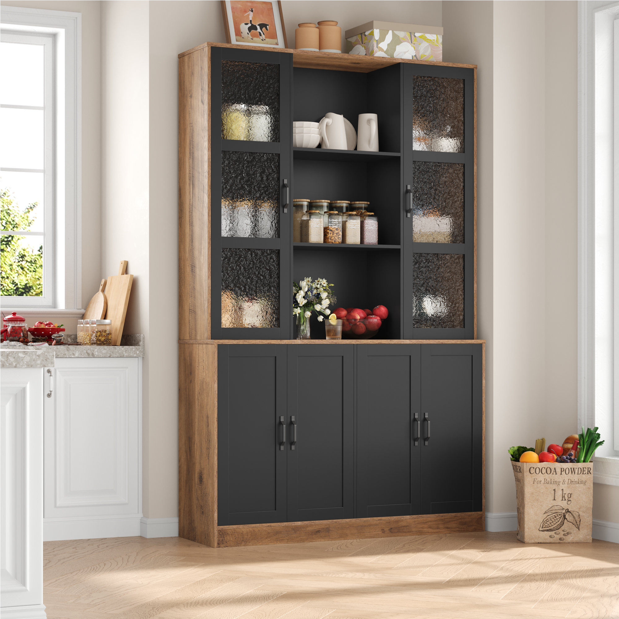 Lark Manor Denaya 71'' x 47.2'' Wooden Kitchen Pantry, 6-Door Storage ...