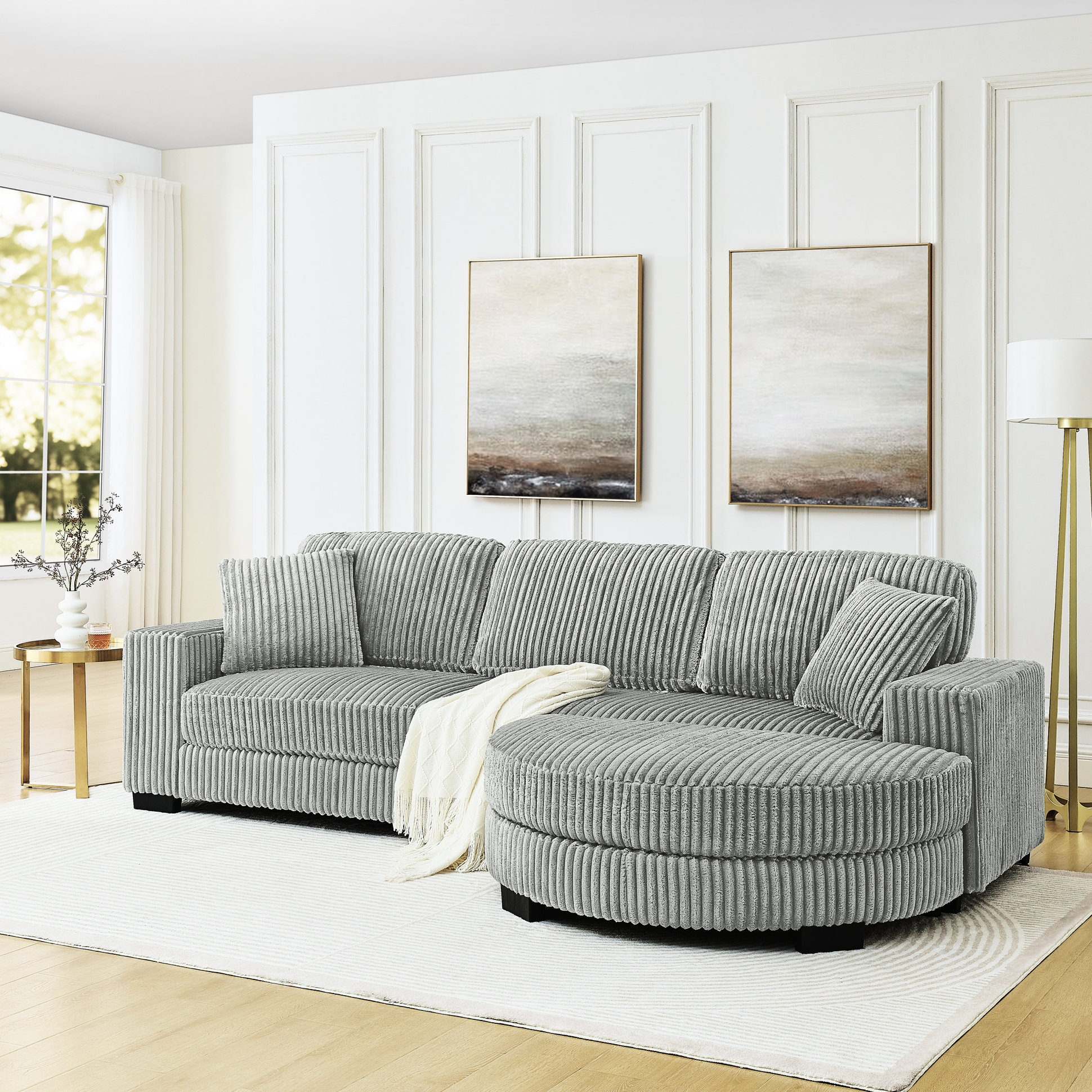 Latitude Run® Beige, L - Shaped, Corduroy, Modular , Comfortable ...