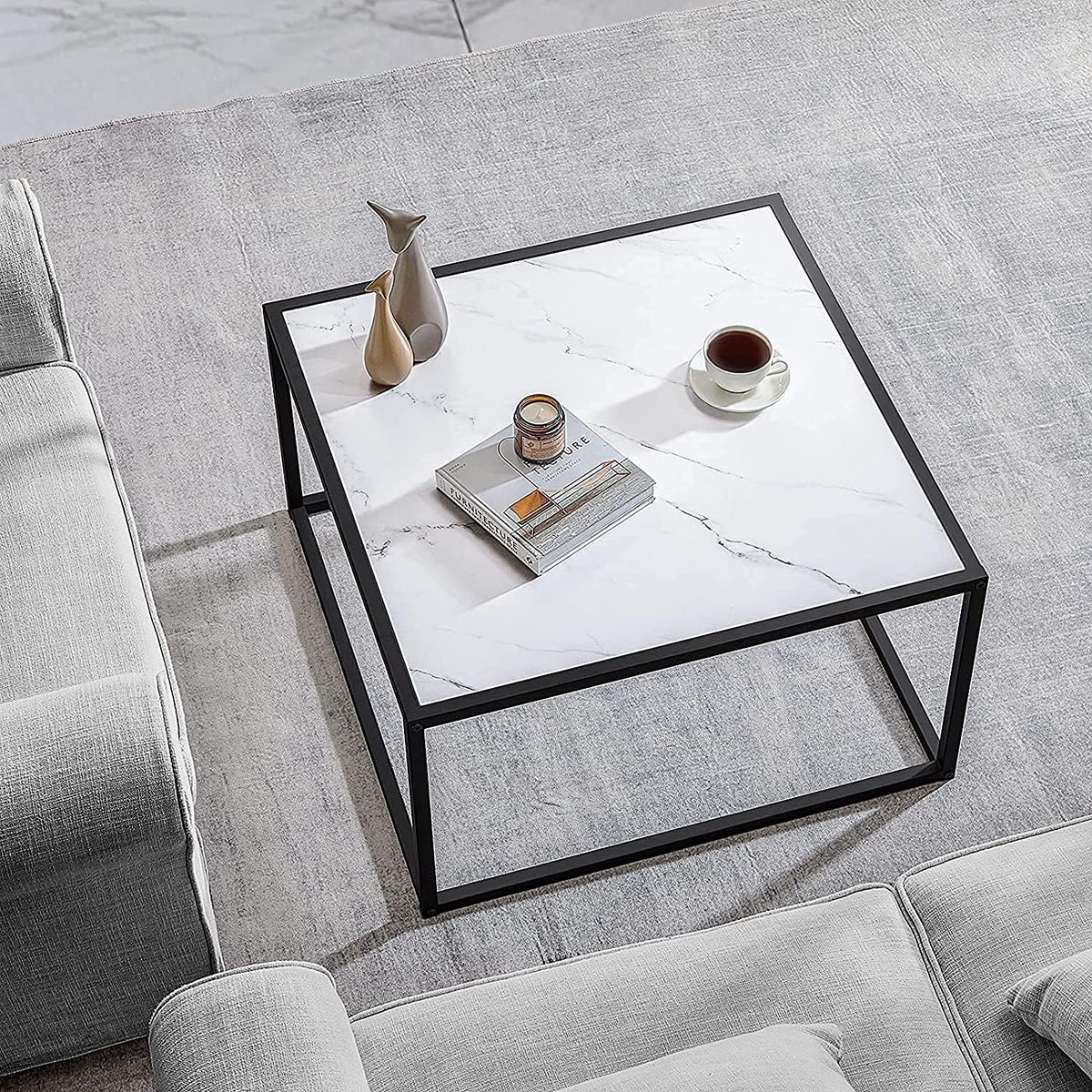 ABESNA White Coffee Table,Small Square Coffee Table,Modern Center Table ...