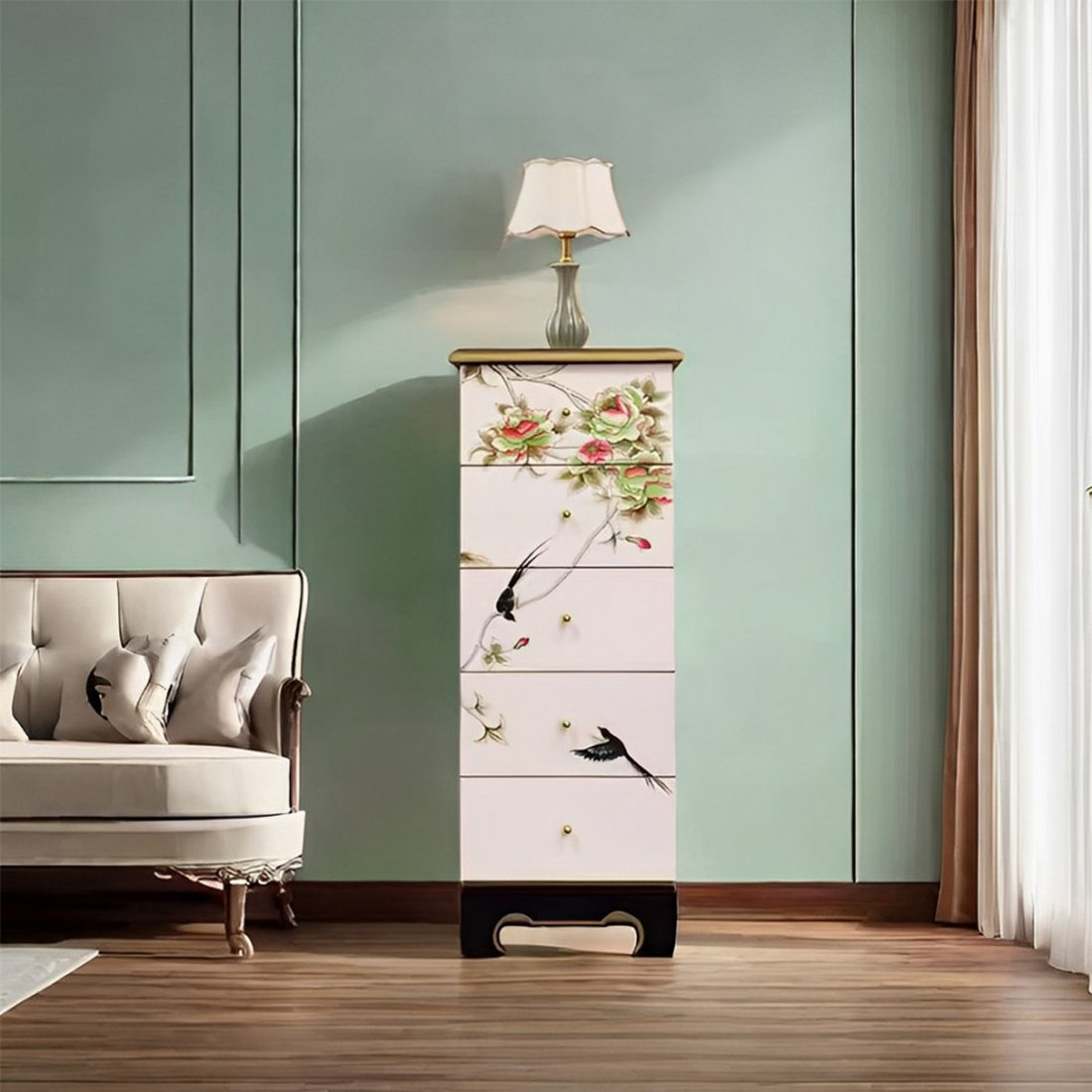 Vivid Space Creation Hand-painted solid wood drawer high accent chest ...