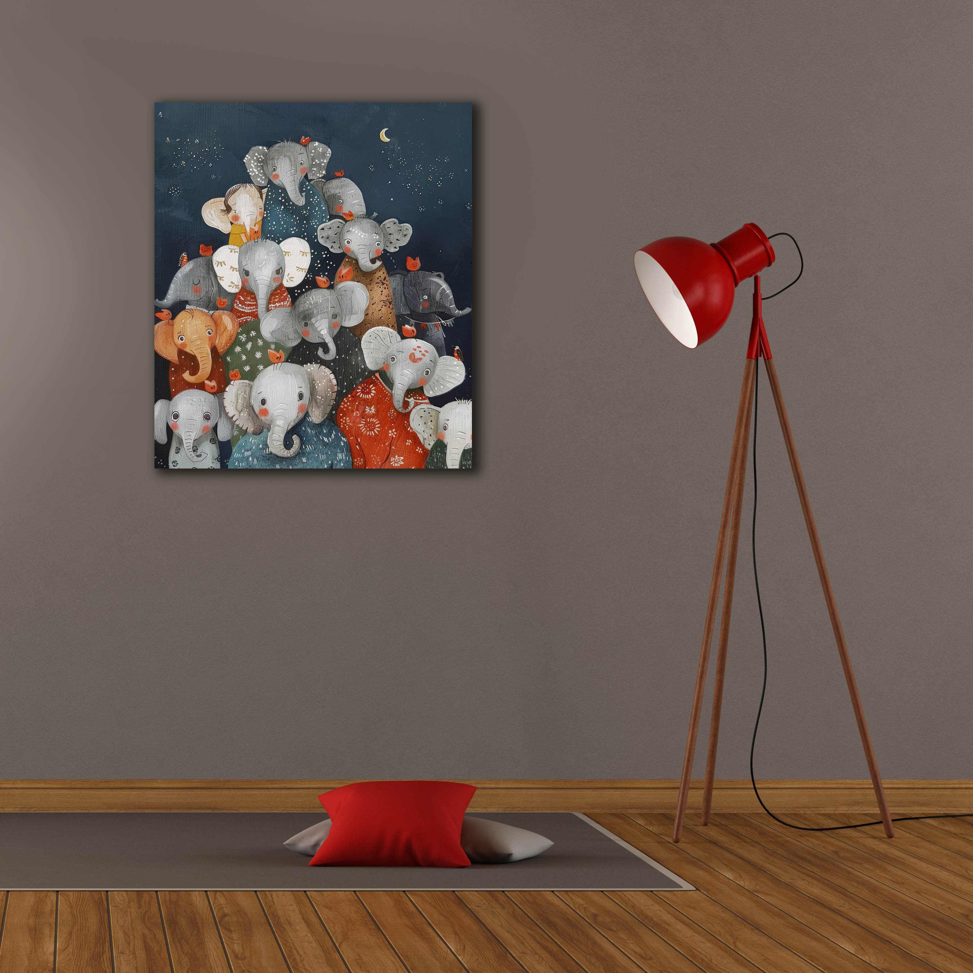 Indigo Safari 'Pile Of - Elephants' by Doron David Canvas Wall Art ...