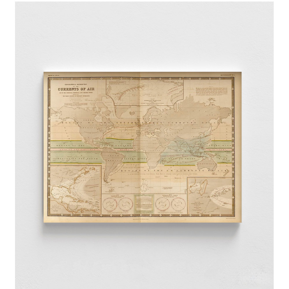 WeFrameArt Air Currents Of The World By Vintage Maps, Antique World Map ...