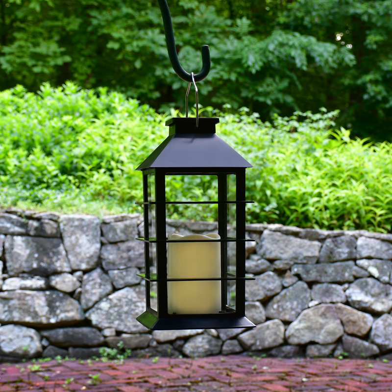 LumaBase Solar Powered Lantern with LED Candle - Horizontal Black ...