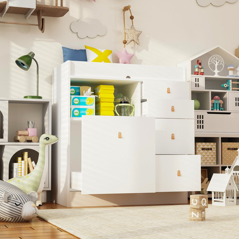 Latitude Run® 5-Drawer 1-Shelf Changing Table Dresser With Modern ...