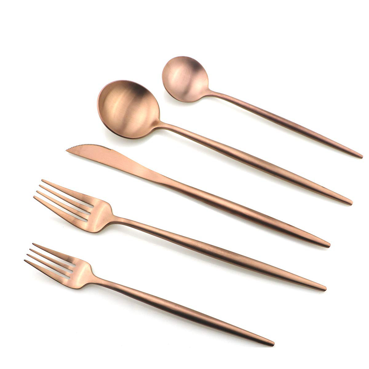 Everly Quinn 20-Piece Matte Rose Gold Flatware Set, 18/10 Stainless Steel Cutlery For 4 With ...