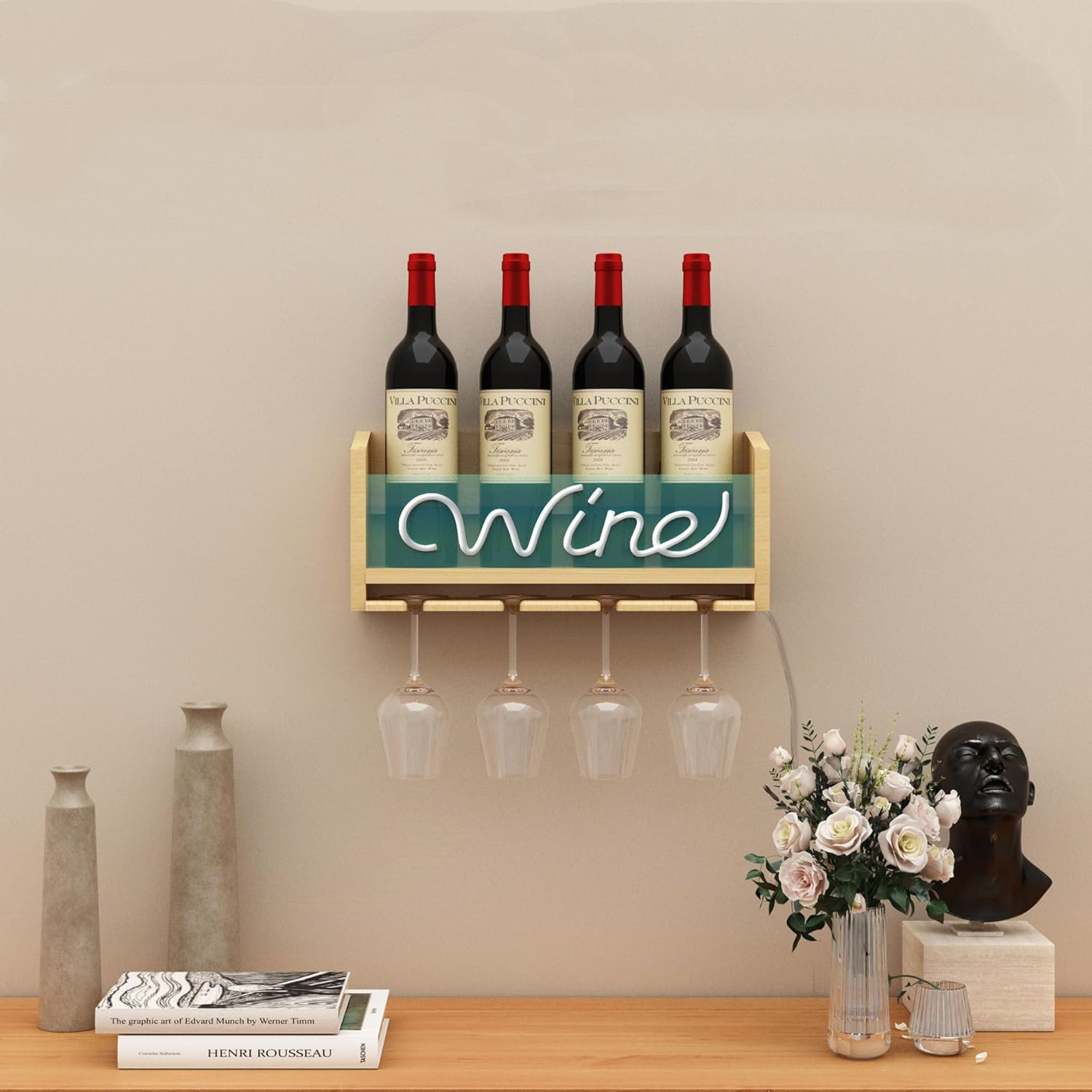 Brayden Studio Light Up Wine Rack With Glass Holder,Durable,Beige And ...