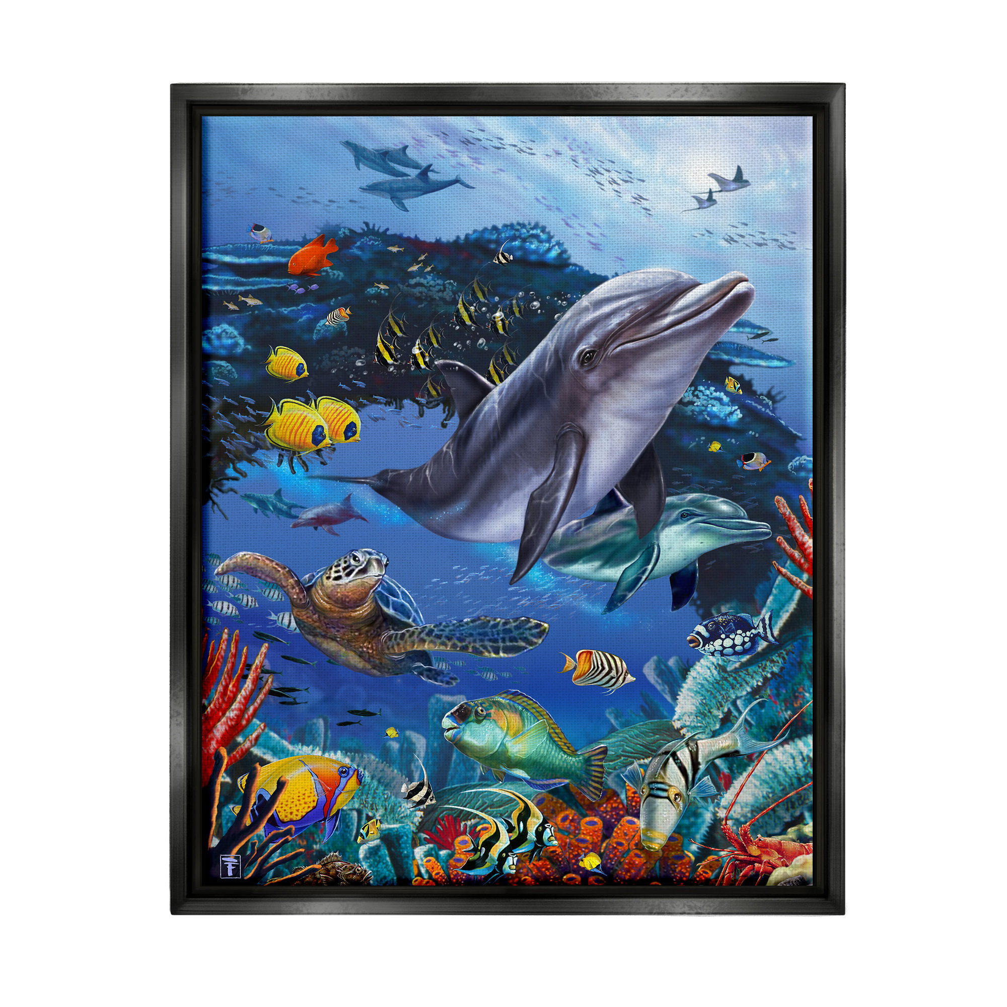Dovecove Vivid Underwater Sea Life Framed Floater Canvas Wall Art By ...