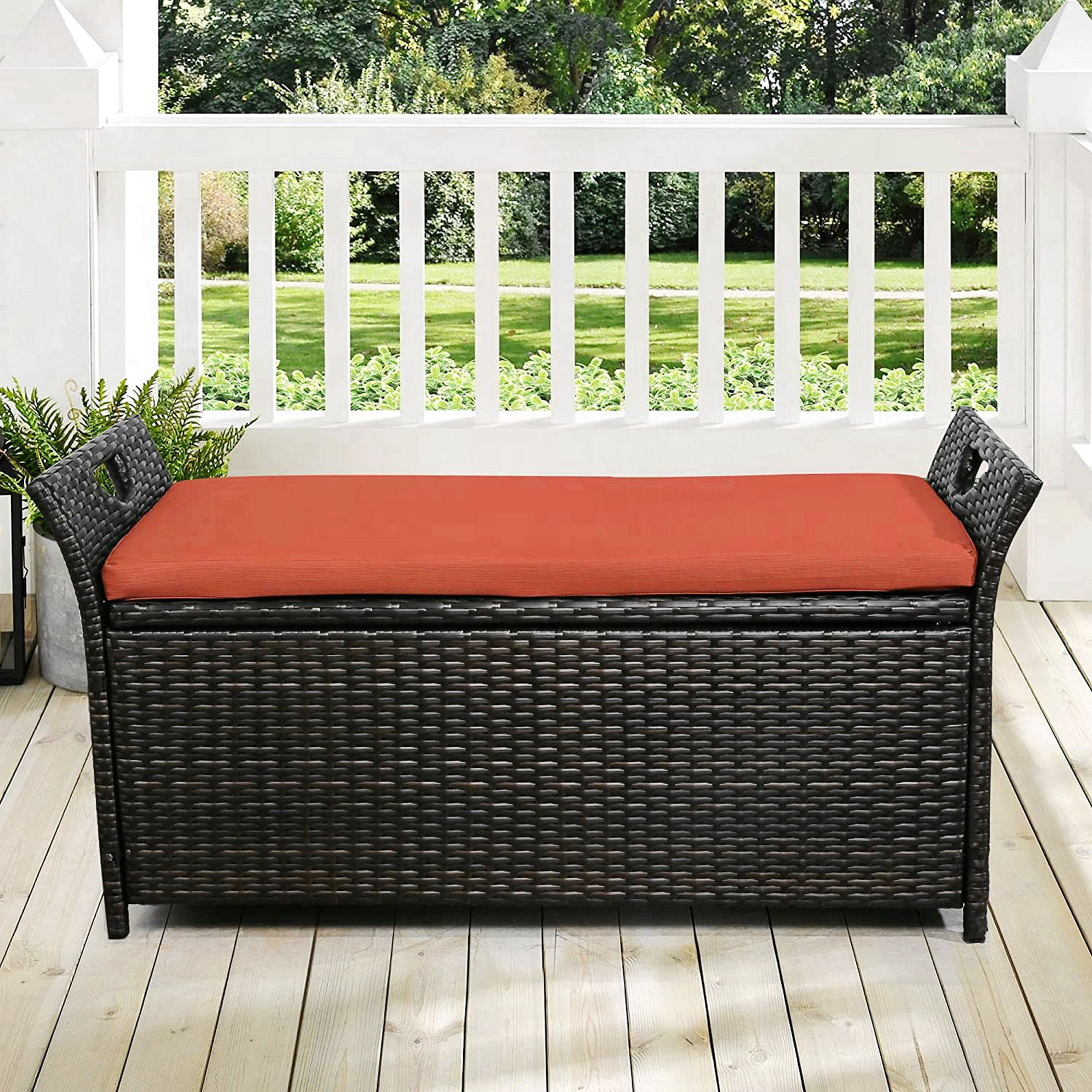 weixunguang Patio Wicker Storage Bench Outdoor Storage Rattan Deck ...