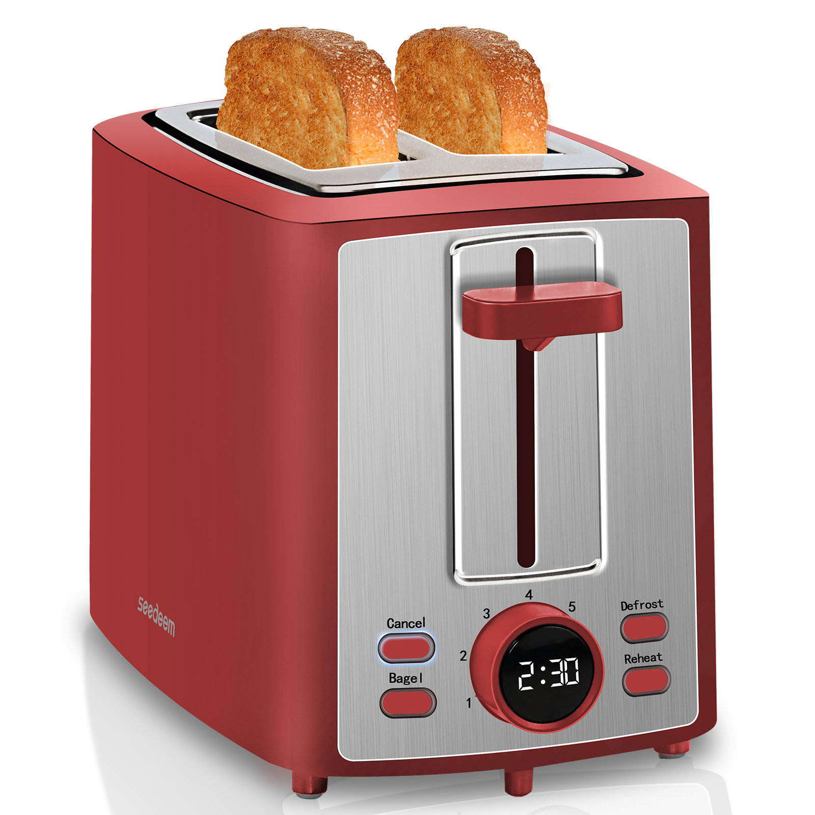 YUKOOL Toaster 2 Slice, Bread Toaster With LCD Display, 7 Shade ...