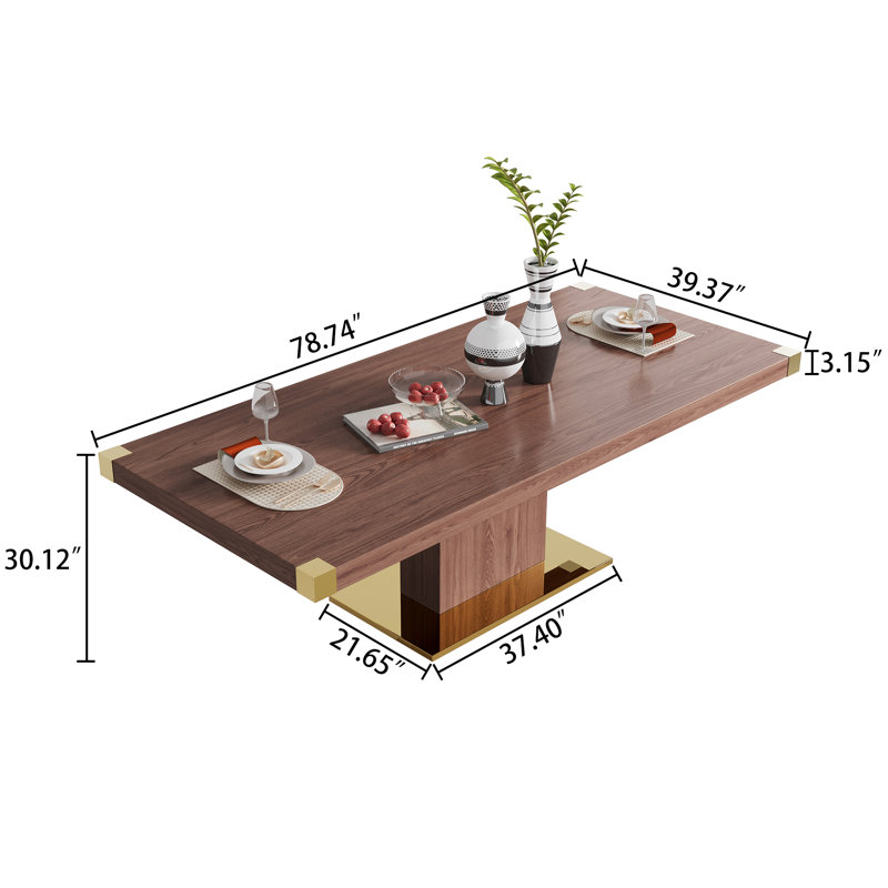 Everly Quinn MDF Top Dining Table with Gold Finish Corner, MDF Pillar ...