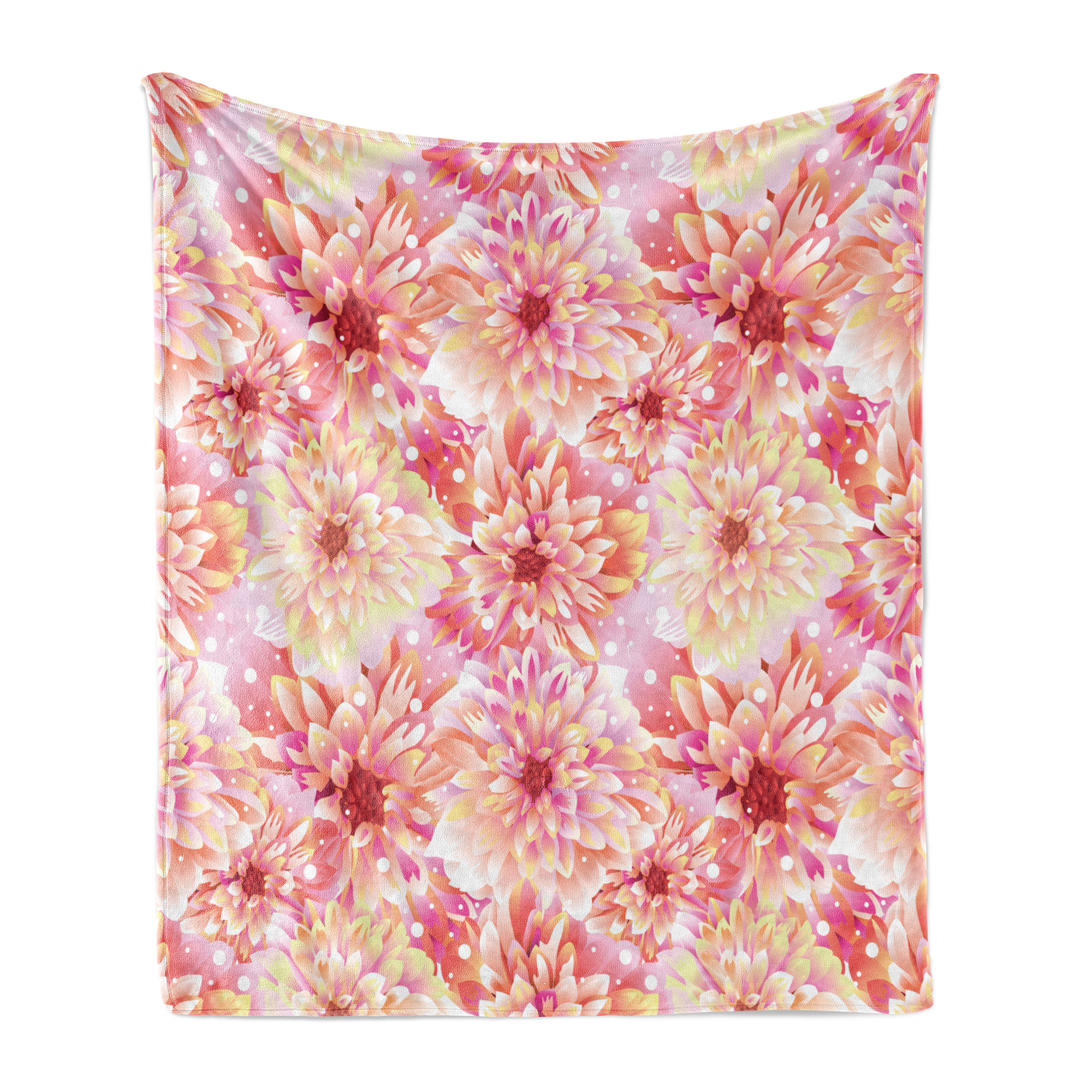 Ambesonne Pink Fleece Throw Blanket Dahlias Floral Pink Yellow | Wayfair