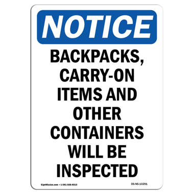 SignMission Osha Notice Backpacks Carry On Items and Sign | Wayfair