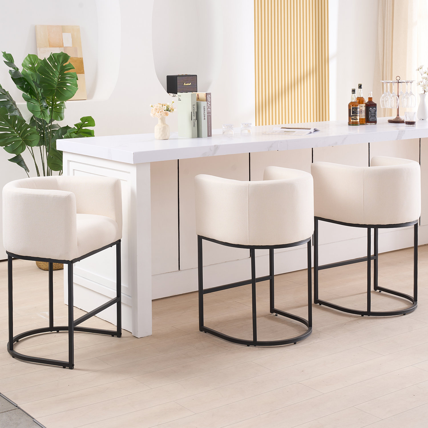 Latitude Run® 26" H Counter Height Bar Stools Set Of 3, Modern Barrel ...