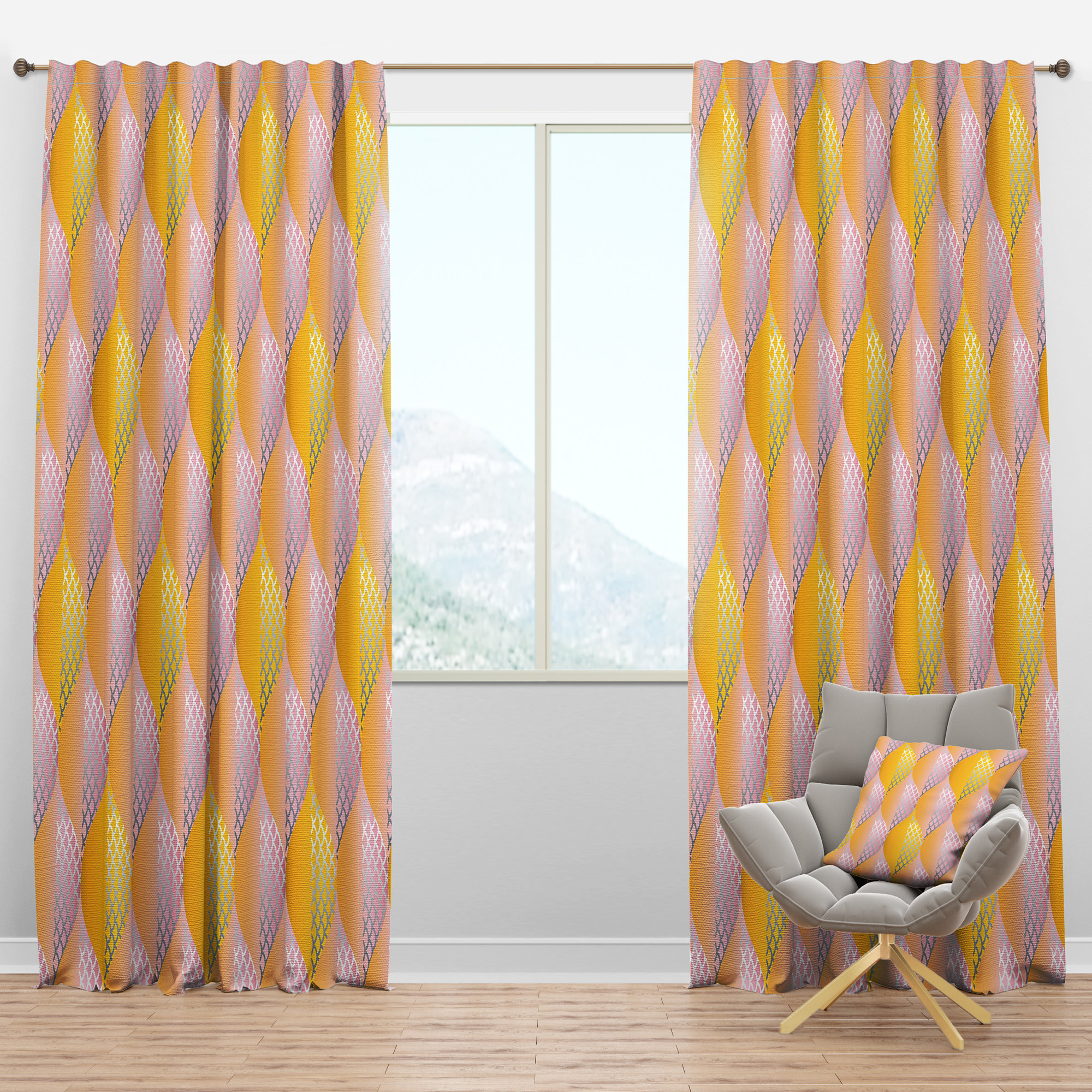 Design Art Mid-Century Diamond Pattern IV Geometric Semi-Sheer Thermal ...