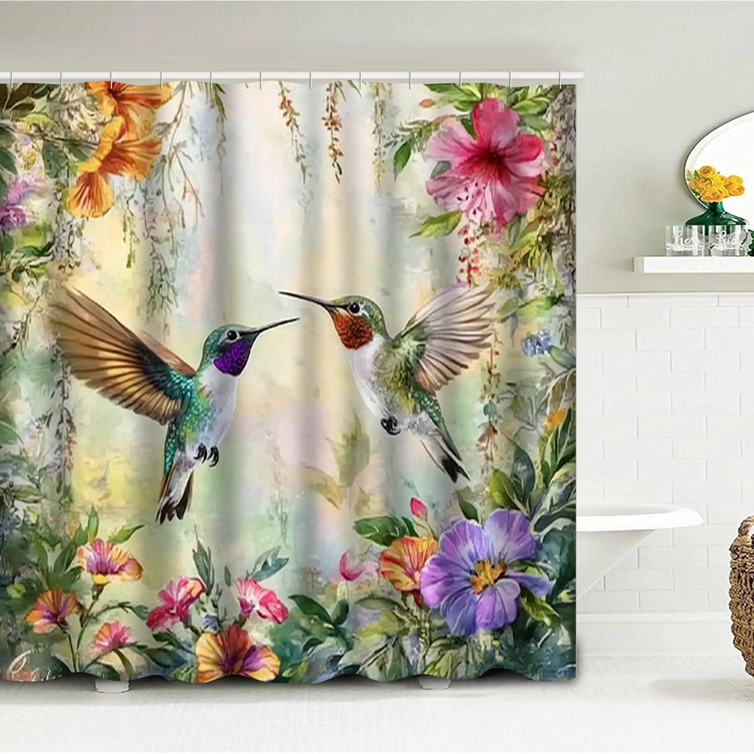 East Urban Home Hummingbirds in Flight Shower Curtain Set with Hooks ...