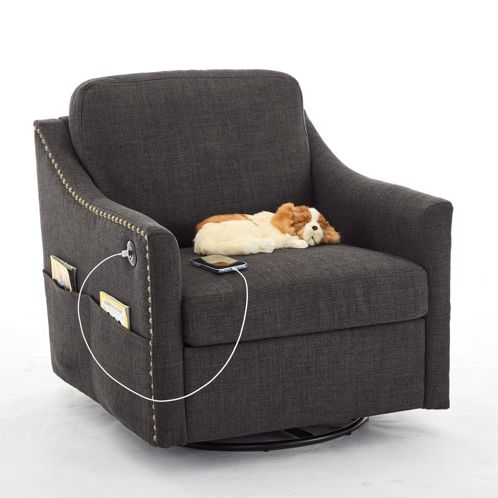 Lark Manor™ Dark Grey 360 Degree Swivel Rotating Accent Chair With USB ...