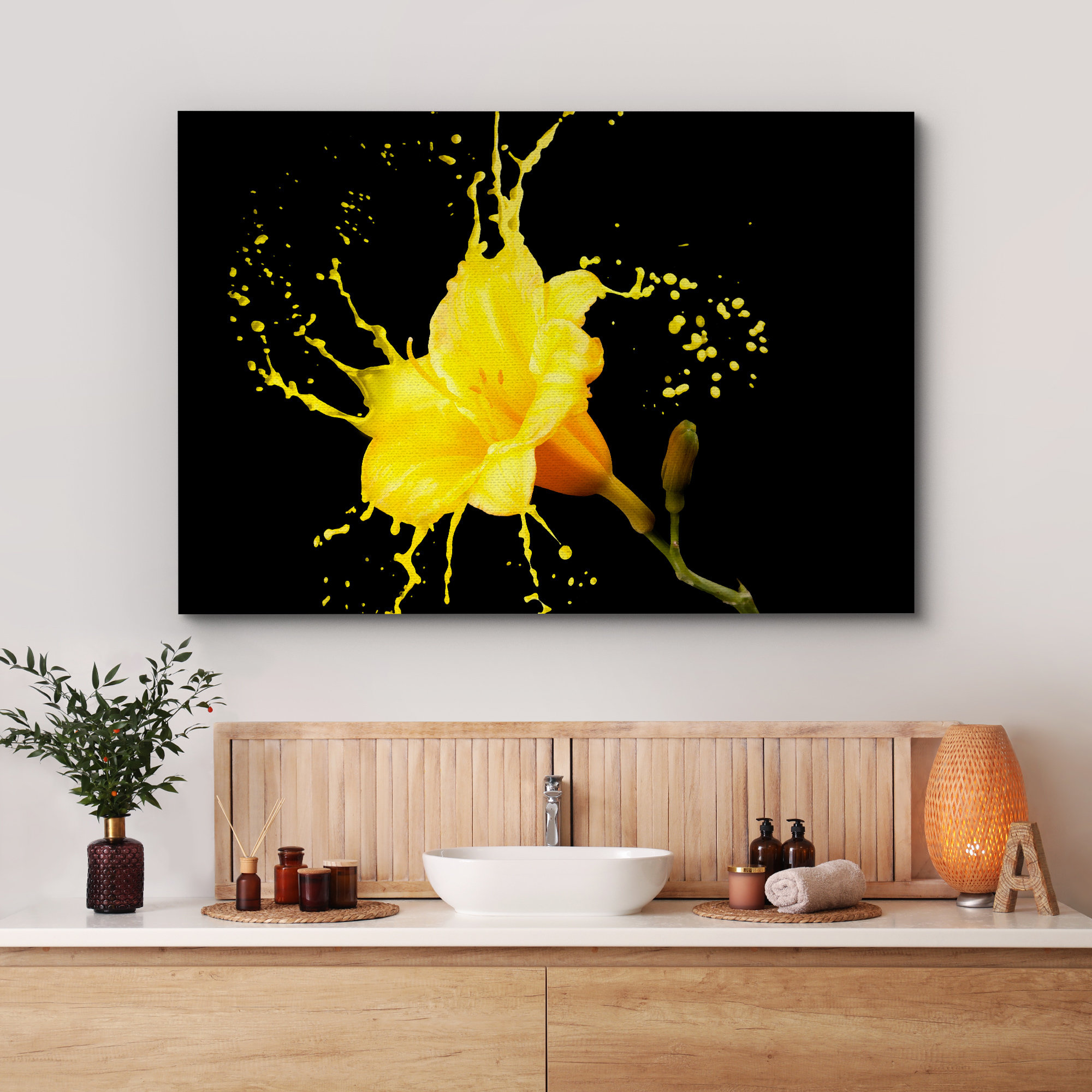 IDEA4WALL Flower Blossom Watercolor Yellow Hibiscus Flower Petals ...