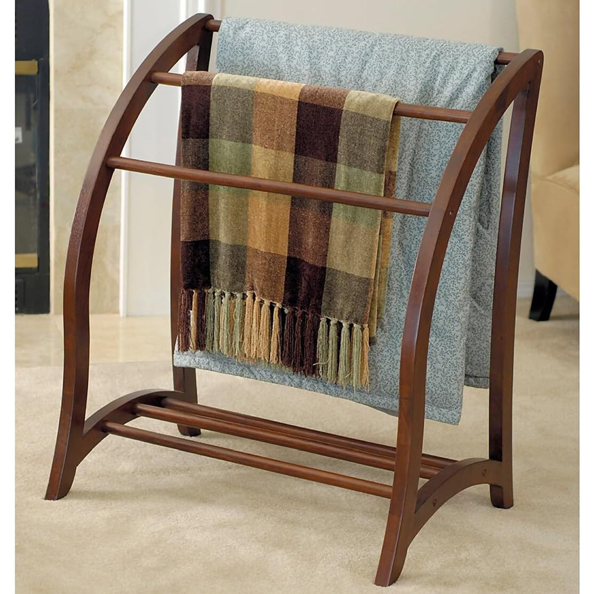 Red Barrel Studio Wood Quilt Rack With 3 Rungs, Antique Walnut ...