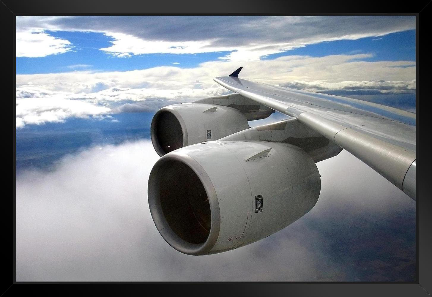 17 Stories Airbus A380 Wing and Engines Close up in Flight - Single ...