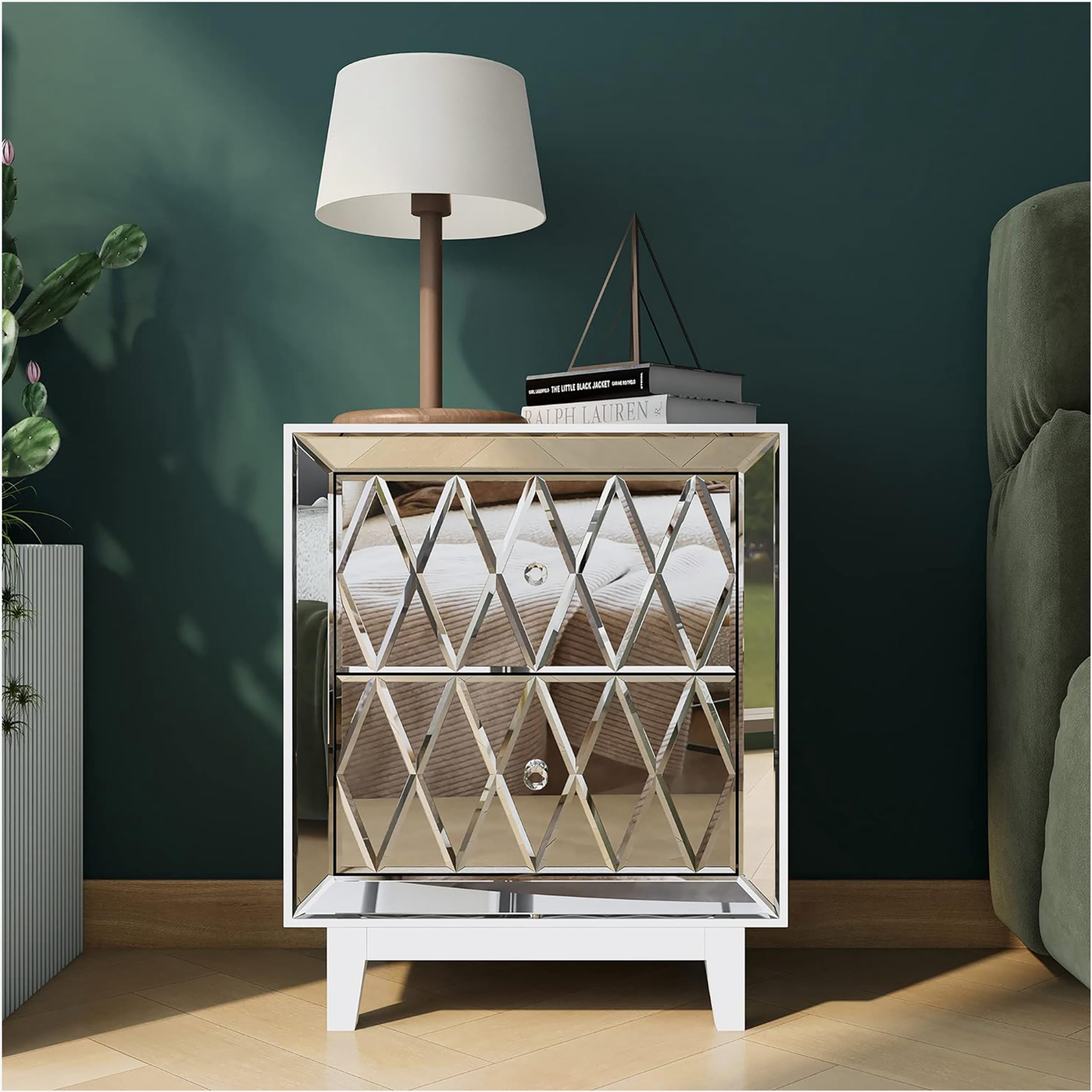 Everly Quinn Mirrored Nightstand with 2 Drawers, Silver Night Stand ...