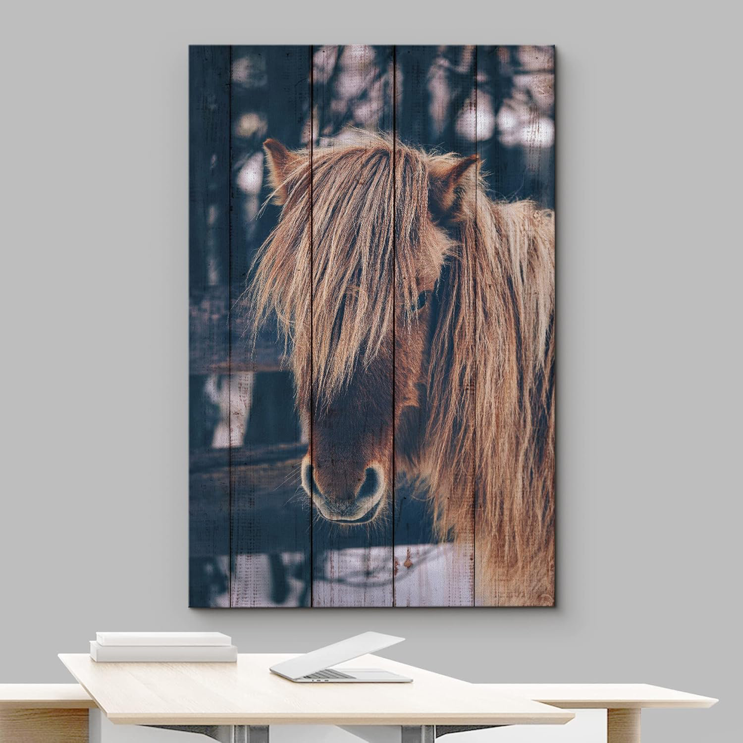 IDEA4WALL Running Horses Retro Wood Effect Panel Country Shetland Pony ...