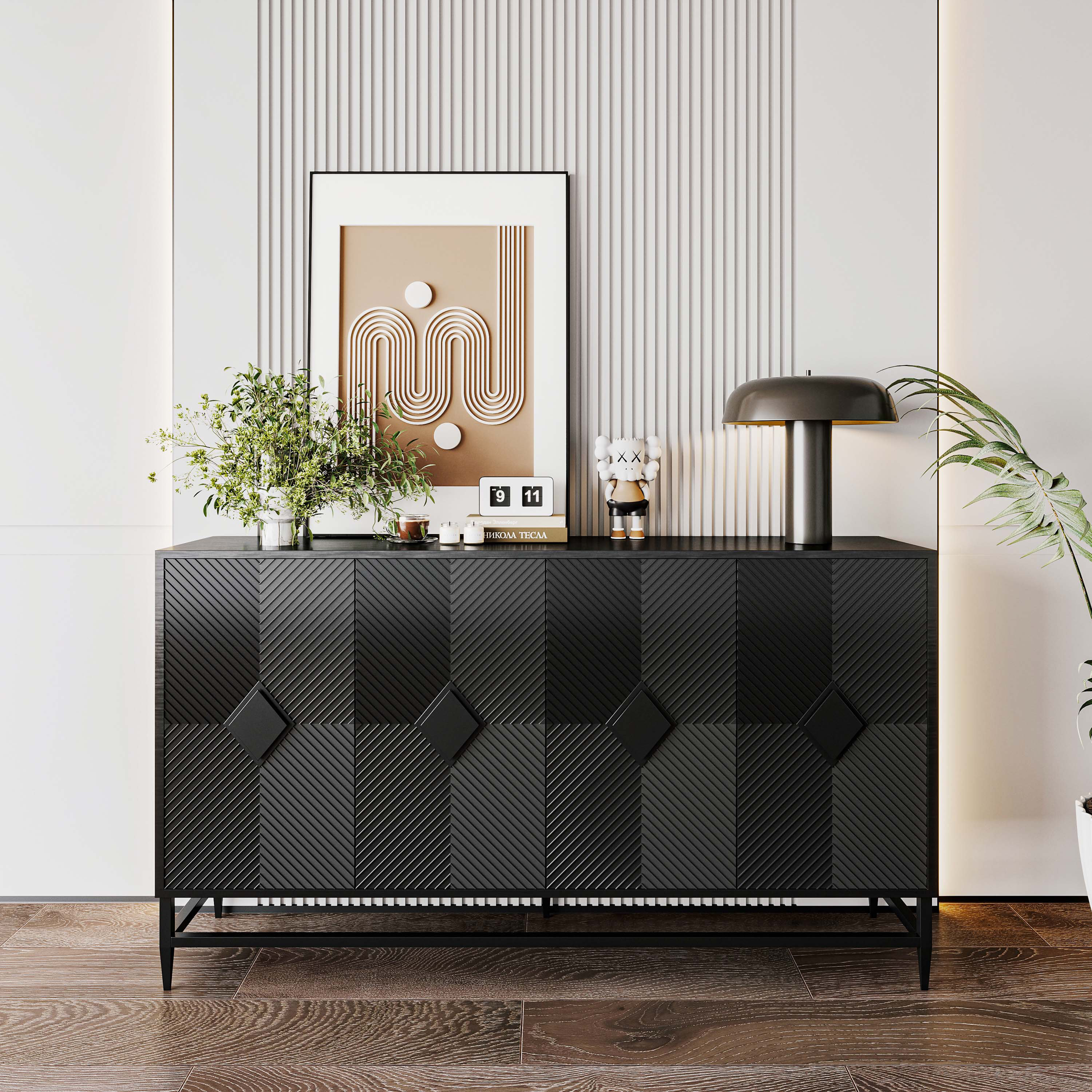 Latitude Run® Accent Black Lacquered 4 Door Wooden Cabinet Sideboard ...
