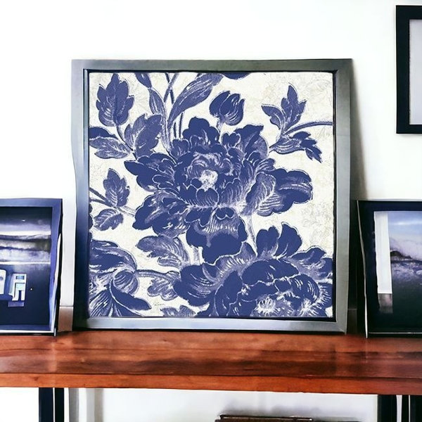 TODAY DECOR TDCHR: Blue Toile Roses Unframed Print Wall Art | Wayfair