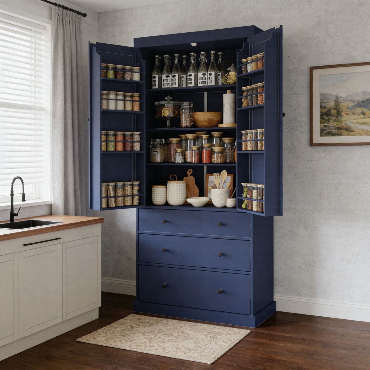 Lark Manor™ Farmhouse Freestanding Kitchen Pantry Cabinet With Drawers ...