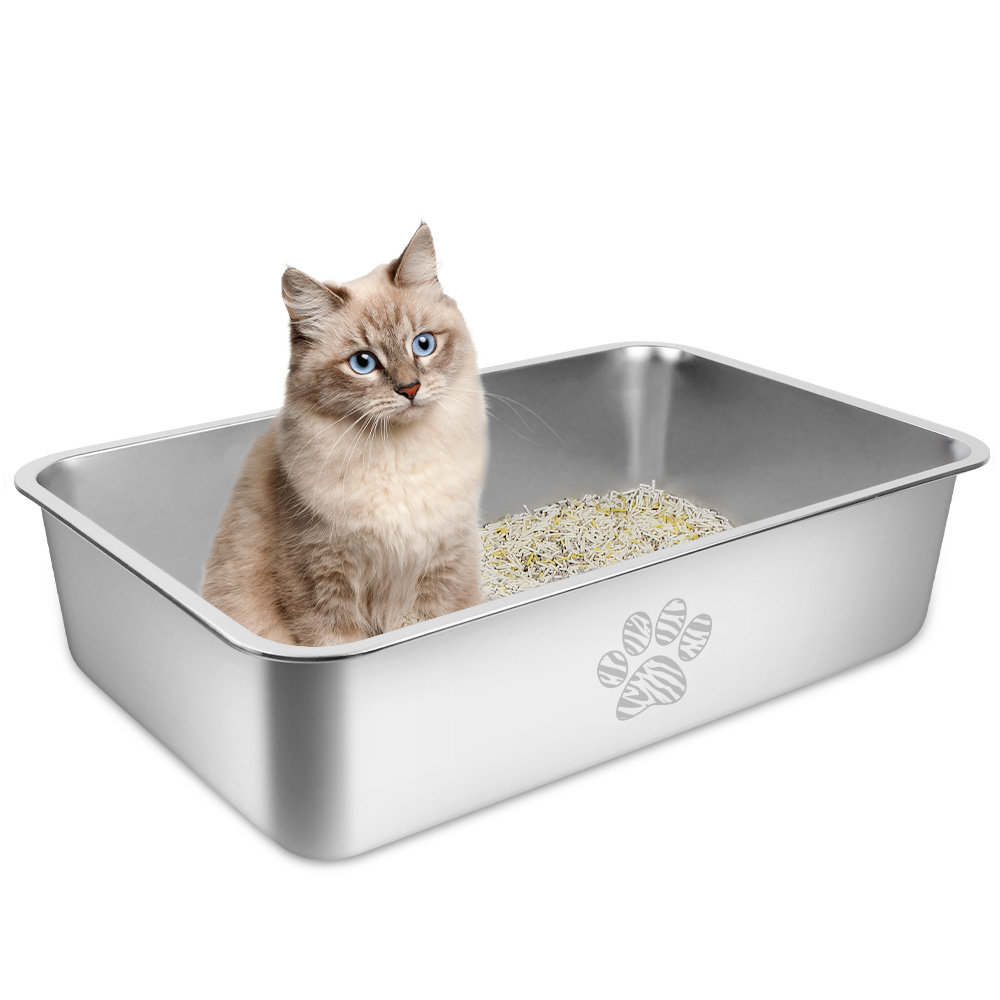 Tucker Murphy Pet™ Stainless Steel Cat Litter Box, High Walled Metal ...