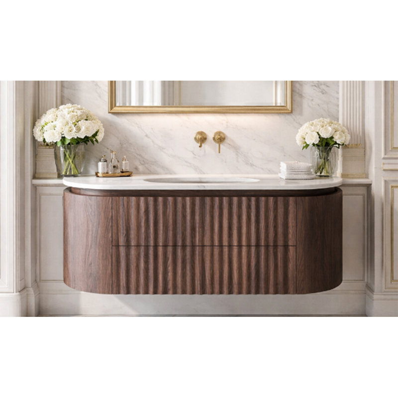 Infinity Furniture Import Modern Curved Walnut Wall-mounted Vanity ...