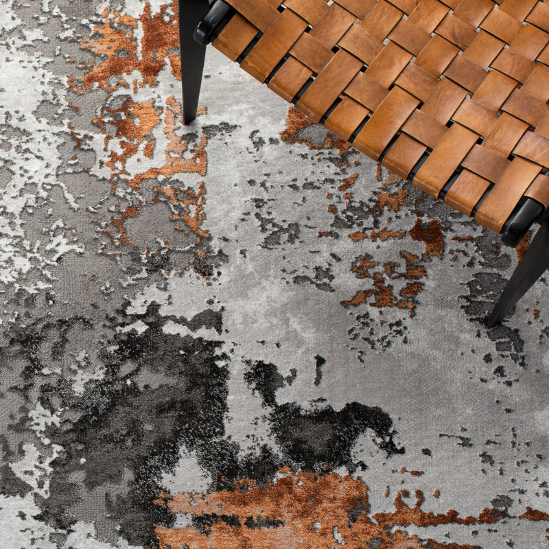 Steelside™ Ettinger Abstract Gray/Orange Area Rug & Reviews | Wayfair