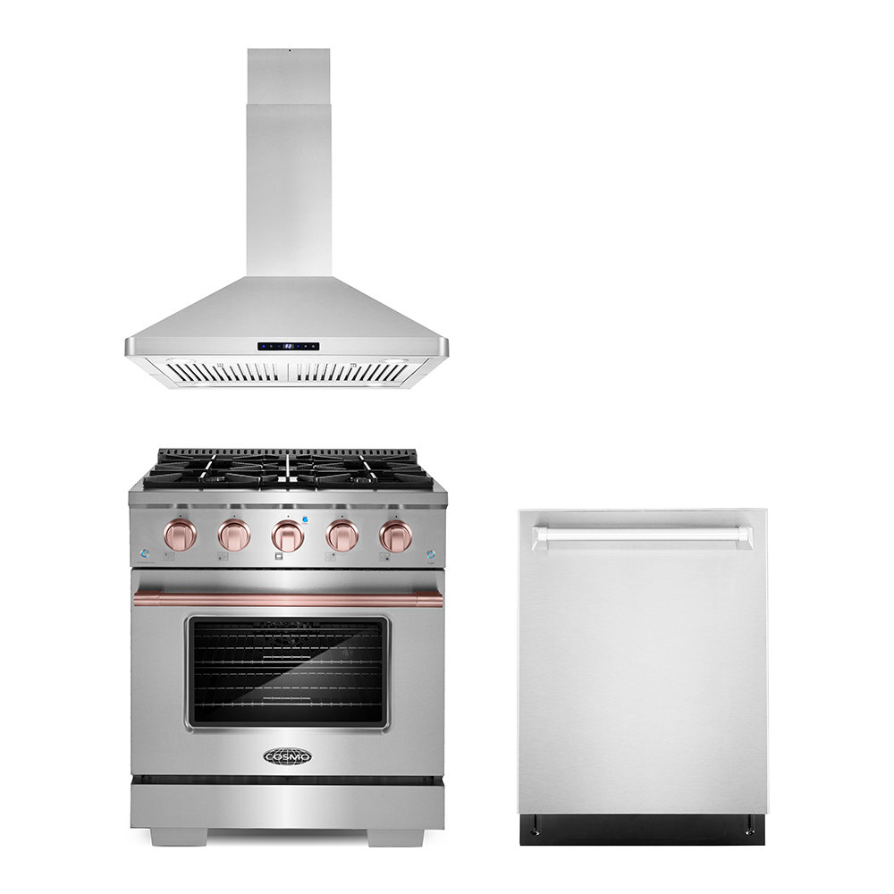 Cosmo 3 Piece Kitchen Package With 30" Freestanding Gas Range With ...