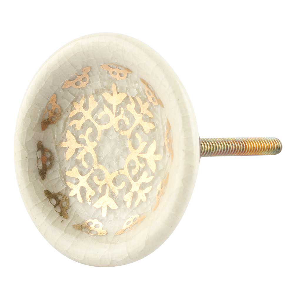 MascotHardware Handpainted 1 15/16'' Round Ivory & Gold Cabinet Knob ...