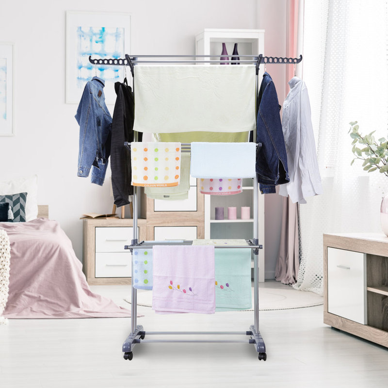 Rebrilliant Clothes Drying Rack, 4-Tier Collapsible Rolling Dryer ...