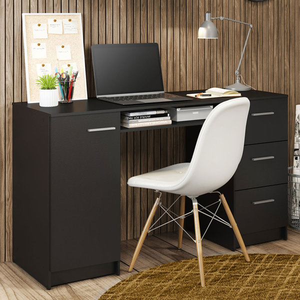 Brayden Studio Athiya Computer Writing Desk with 3 Drawers, 1 Door and ...