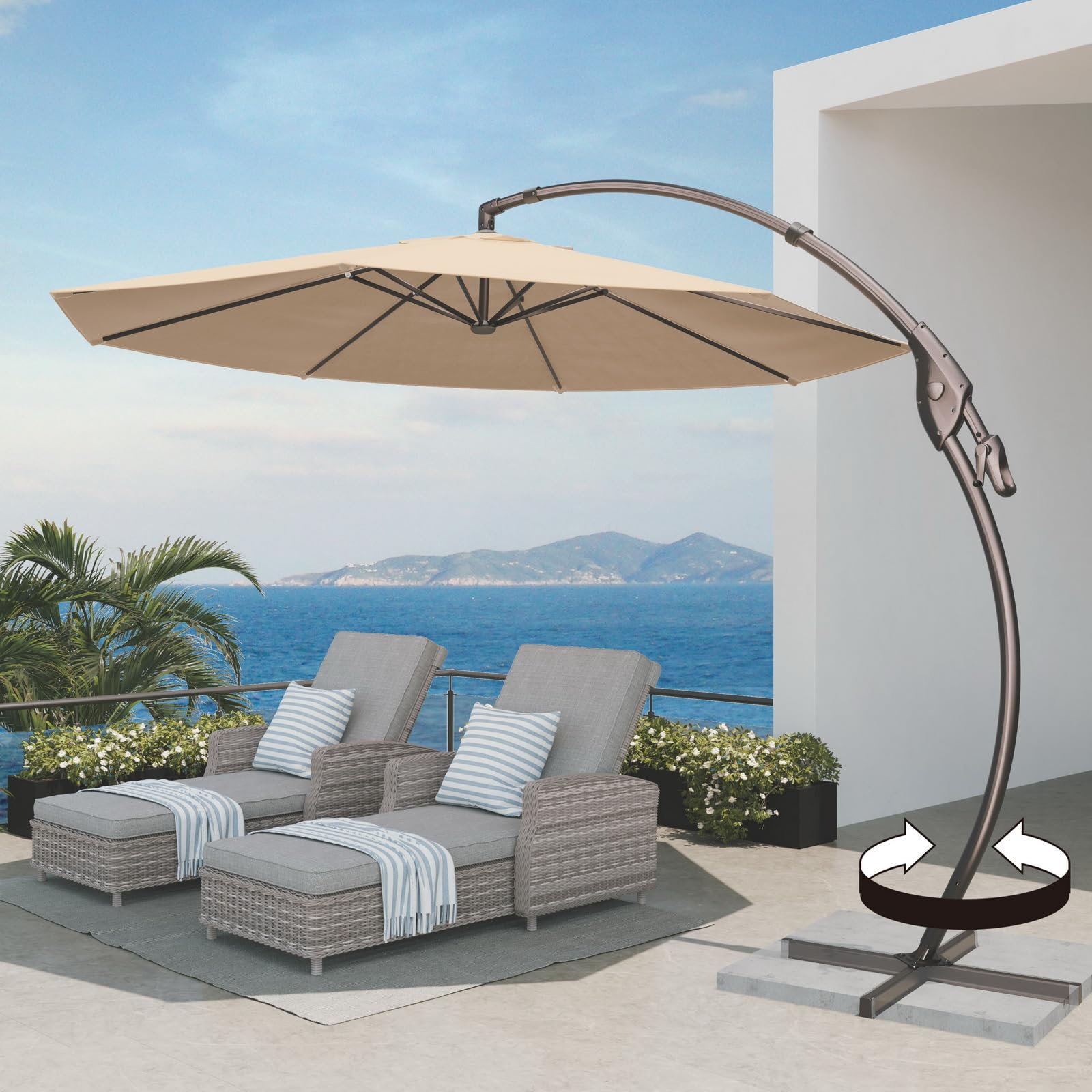 olilawn Olilawn 11' Cantilever Offset Umbrella with 360° Rotation Round ...