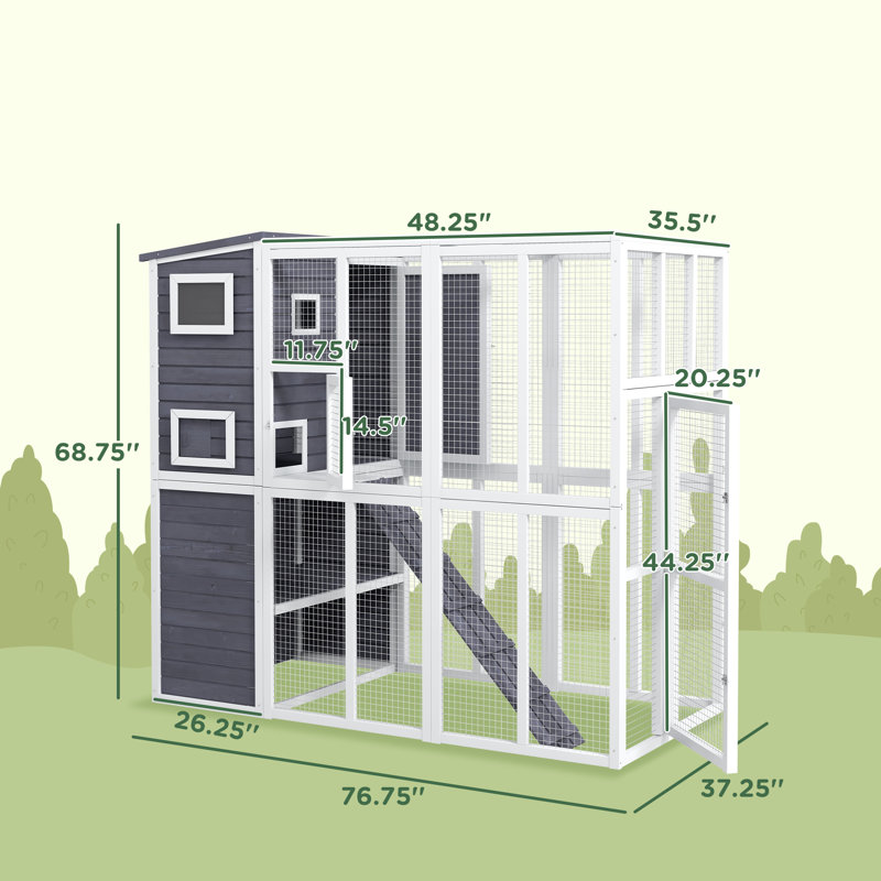 Tucker Murphy Pet™ Outdoor Catio, Cat House Wooden Feral Cat Shelter ...
