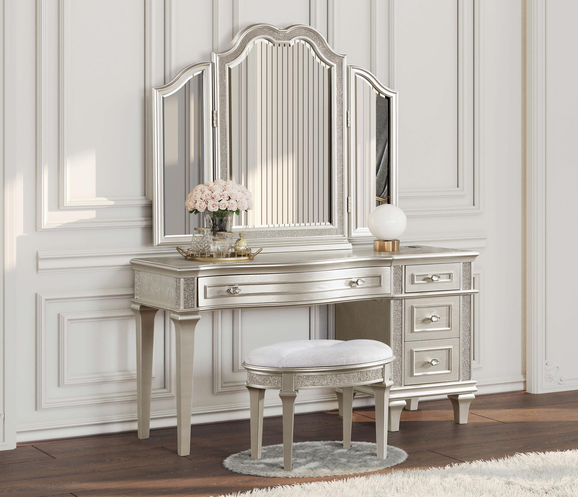 House of Hampton® Tri-Fold Vanity Mirror Silver Oak | Wayfair